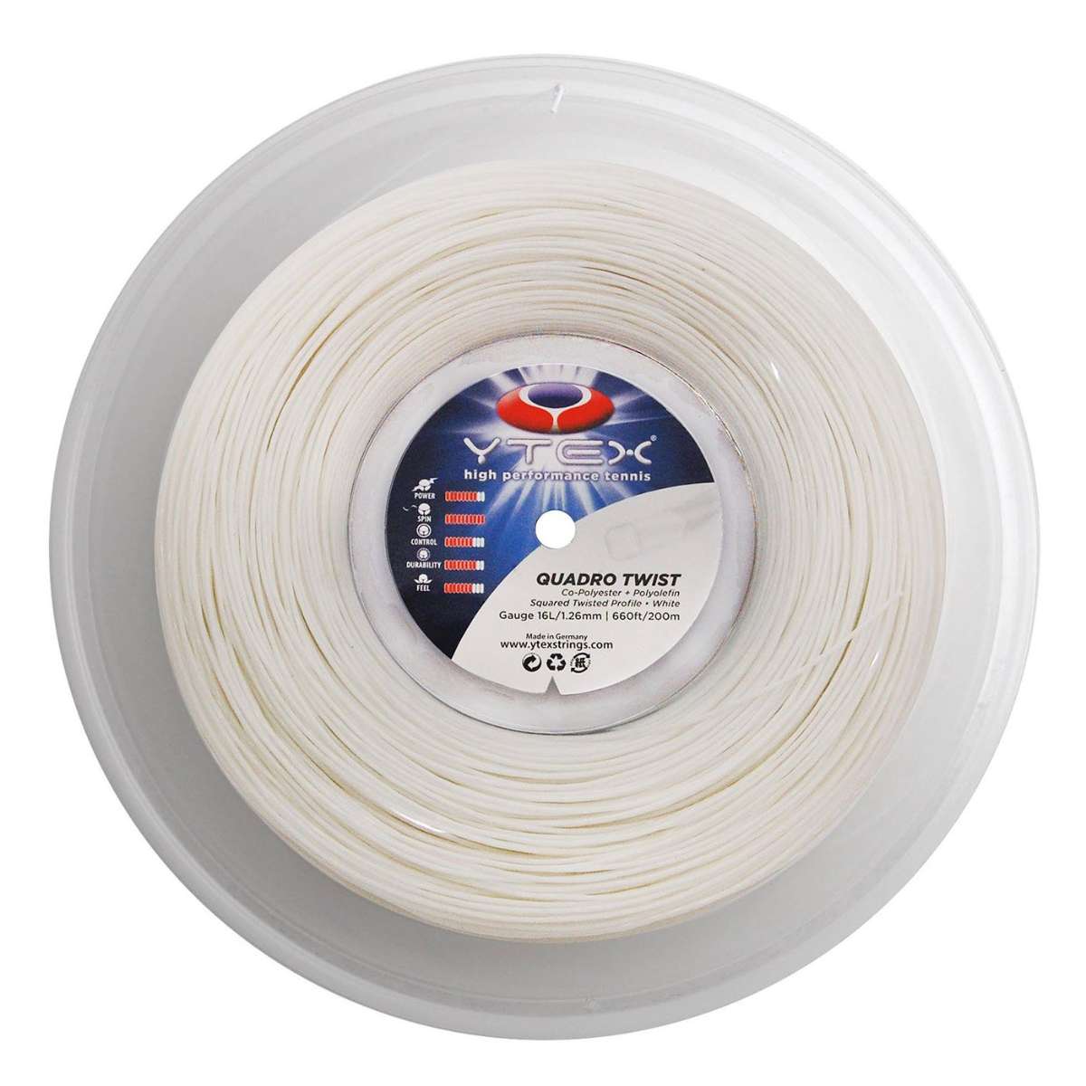 Quadro Twist White Reel - Co-Poly | YTEX Tennis Strings – ytexstrings